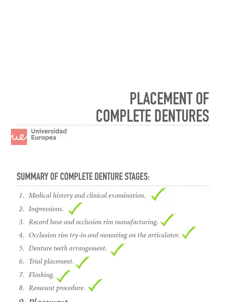 Lesson - 12-Placement Complete Dentures | PDF | Dentures | Dentistry Branches