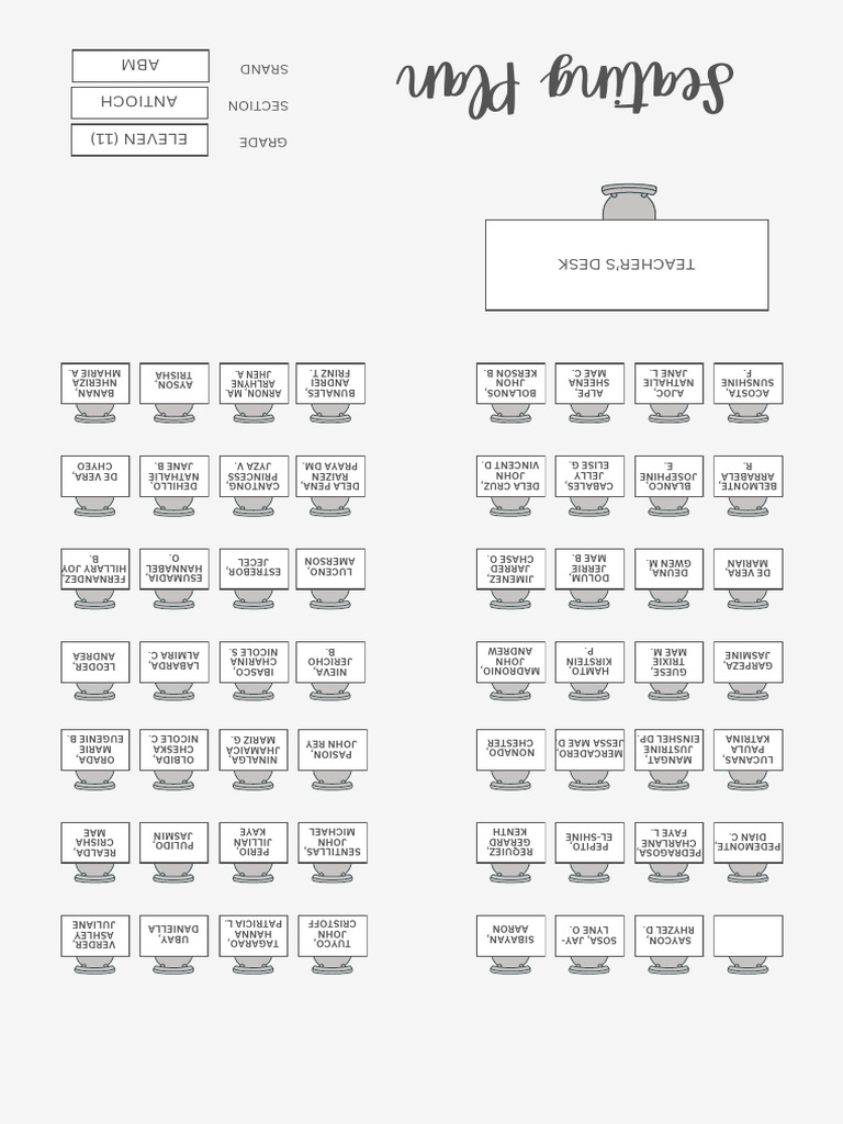 Classroom Seating Plan Document in Simple Greyscale Style | PDF