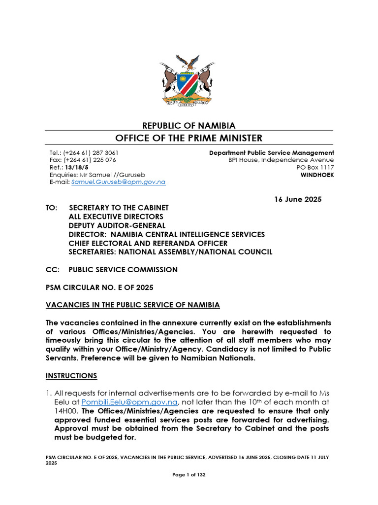 PSM Circular E: Public Service Vacancies | PDF | Audit | Procurement