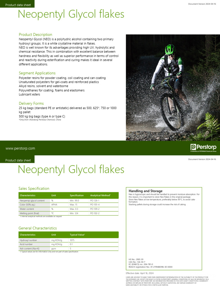 Neopentyl Glycol Flakes Data Sheet | PDF | Polyester | Materials