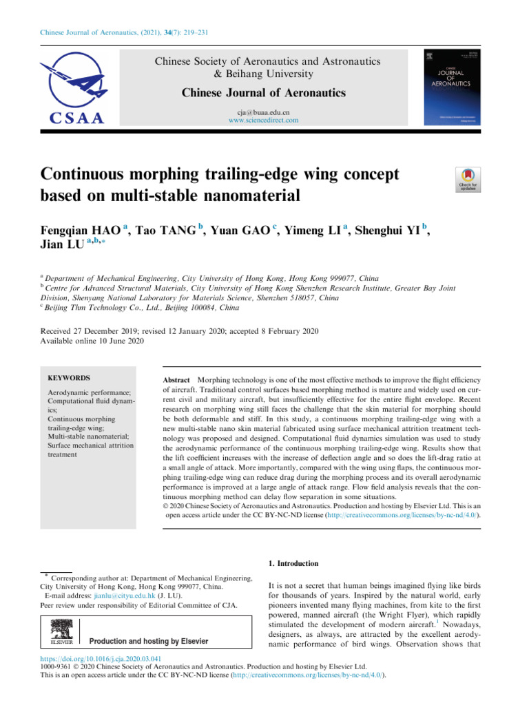 Continuous Morphing Trailing-Edge Wing Concept | PDF | Drag (Physics ...