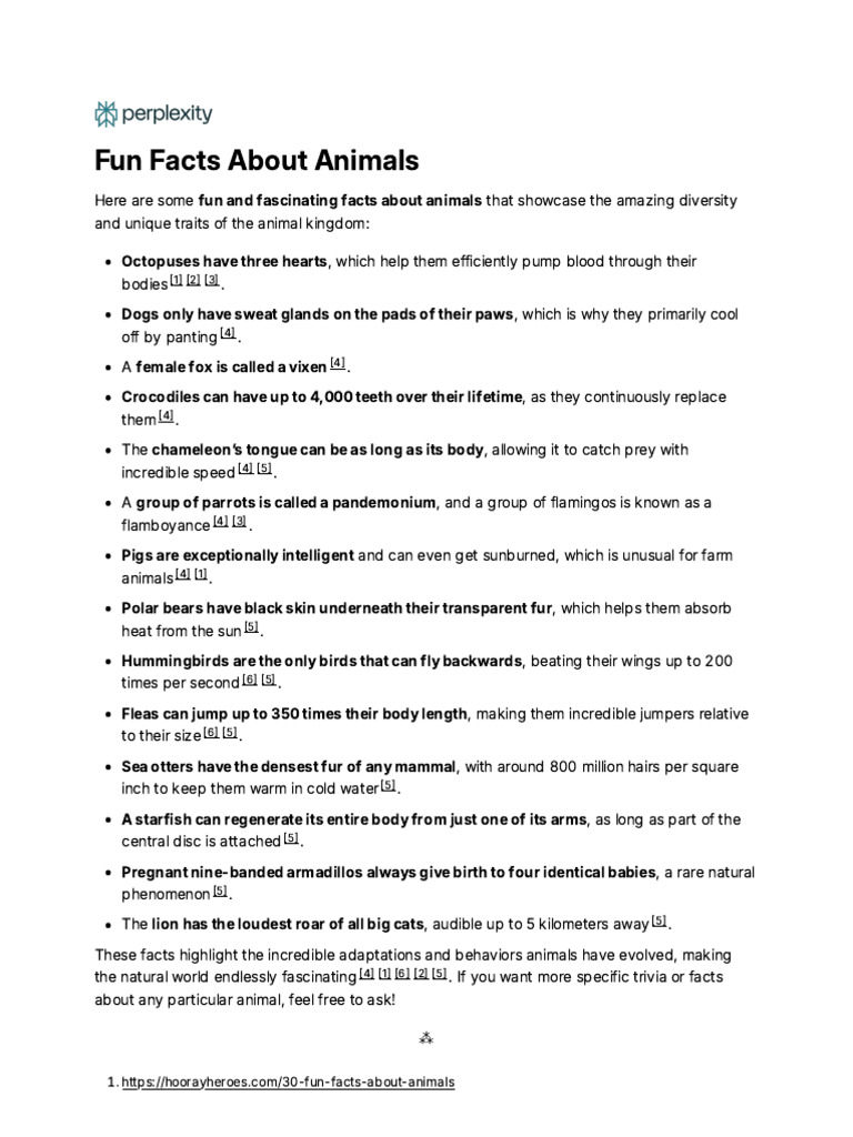 Fun and Fascinating Animal Facts | PDF