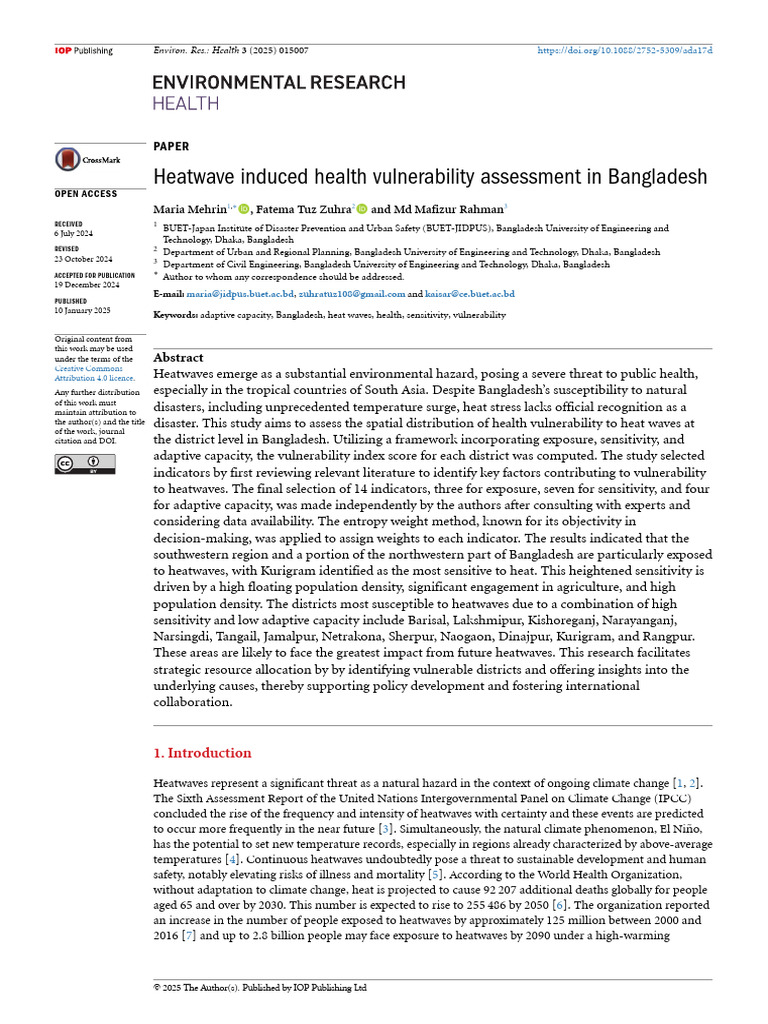 Heatwave Induced Health Vulnerability Assessment I | PDF | Heat Wave ...