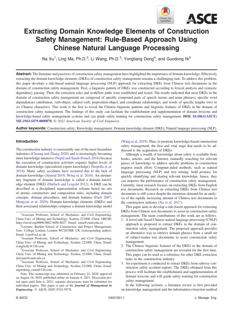 Xu Et Al Extracting Domain Knowledge Elements of Construction Safety Management Rule Based ...