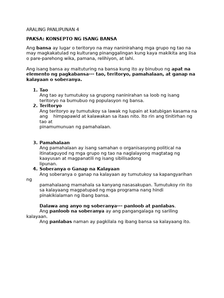 Araling Panlipunan 4-Sept 2 | PDF