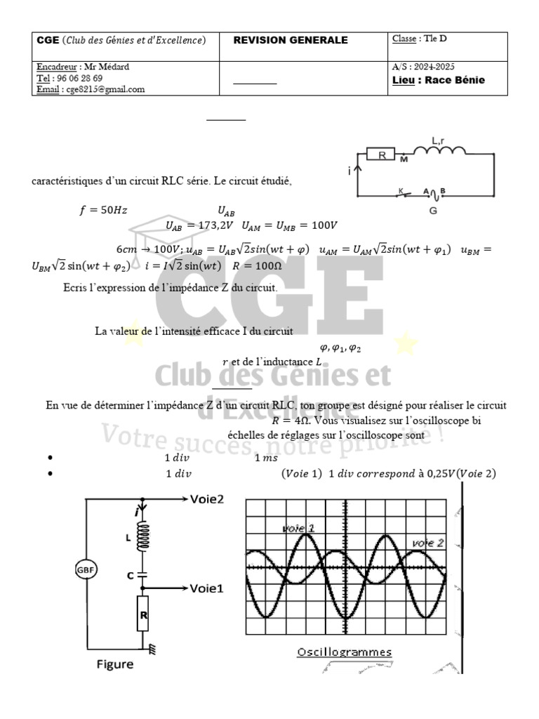 Concours Circuit RLC : Exercices et Solutions | PDF | Impédance ...
