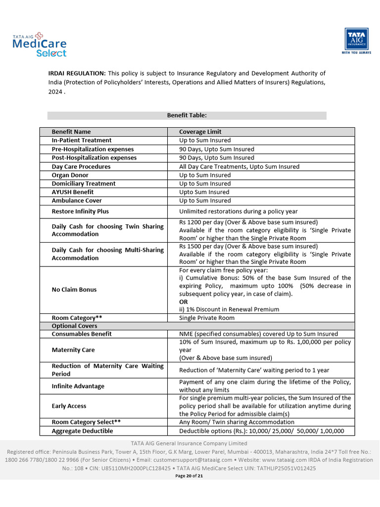 Tata Medicare Select One Pager | PDF | Insurance | Health Care