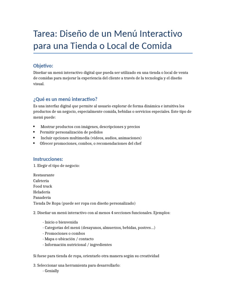 Menú Interactivo para Tiendas de Comida | PDF