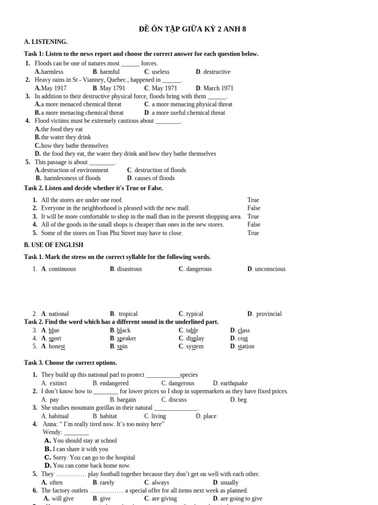 ĐỀ 3- ANH 8 GK2 | PDF | Recycling | Natural Disasters