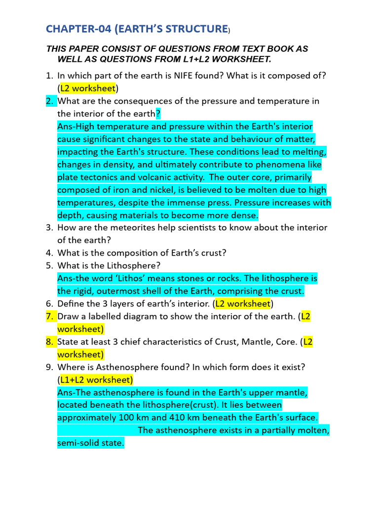 Grade 9 - Chapter-4 (Earths Structure) Q&A | PDF | Earth | Crust (Geology)