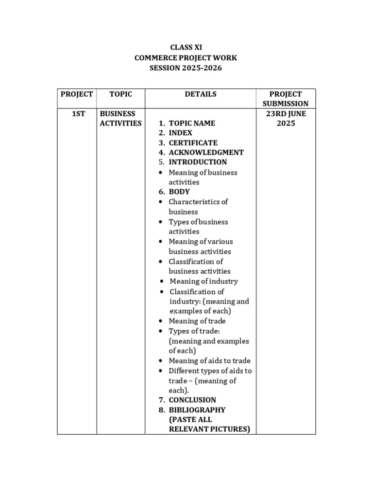Class 11 Commerce-Holiday Homework 2025-2026 | PDF