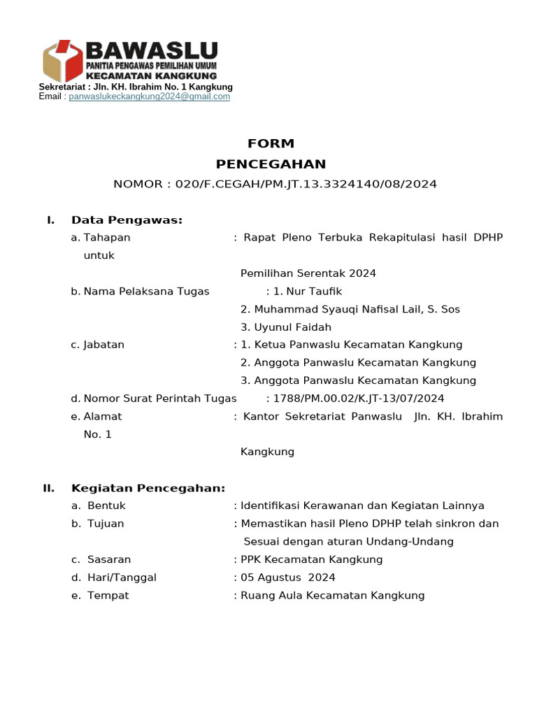 019.kangkung - Form F - 05!08!2024 - Rapat Pleno Terbuka DPHP | PDF