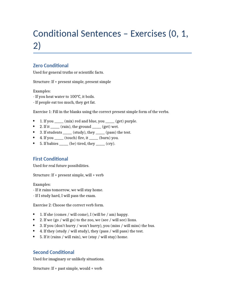 Conditional Sentences Exercises | PDF