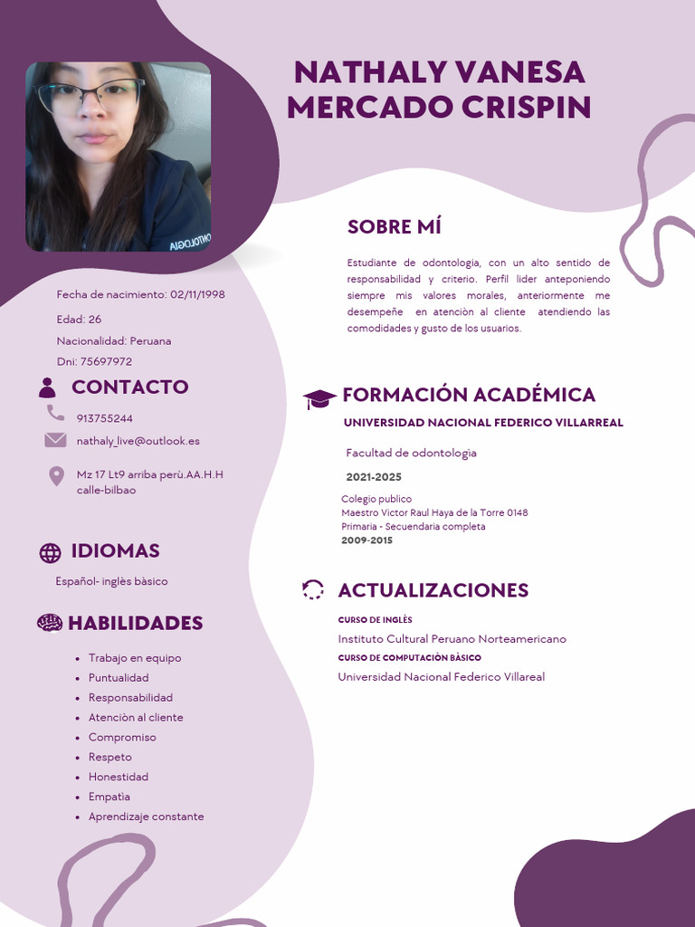 Currículum Vitae Nathaly Mercado Crispin | PDF