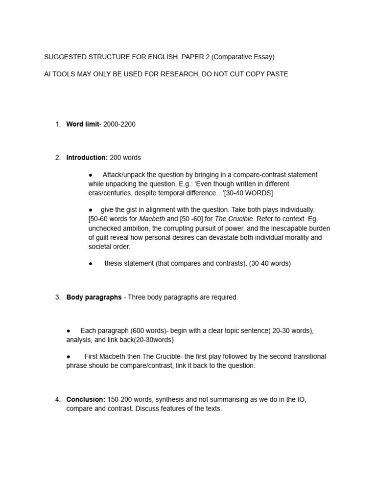 Suggested Structure For English Paper 2 (Comparative Essay) | PDF