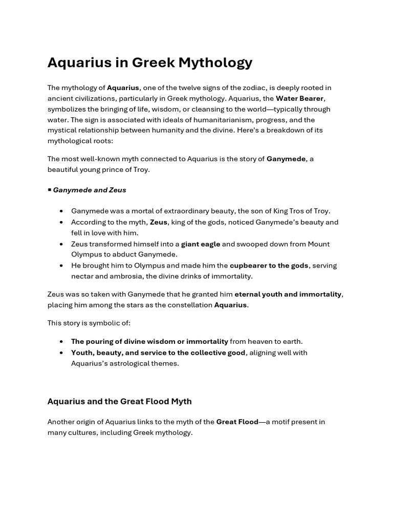 Aquarius in Greek Mythology | PDF | Flood Myth | Zeus