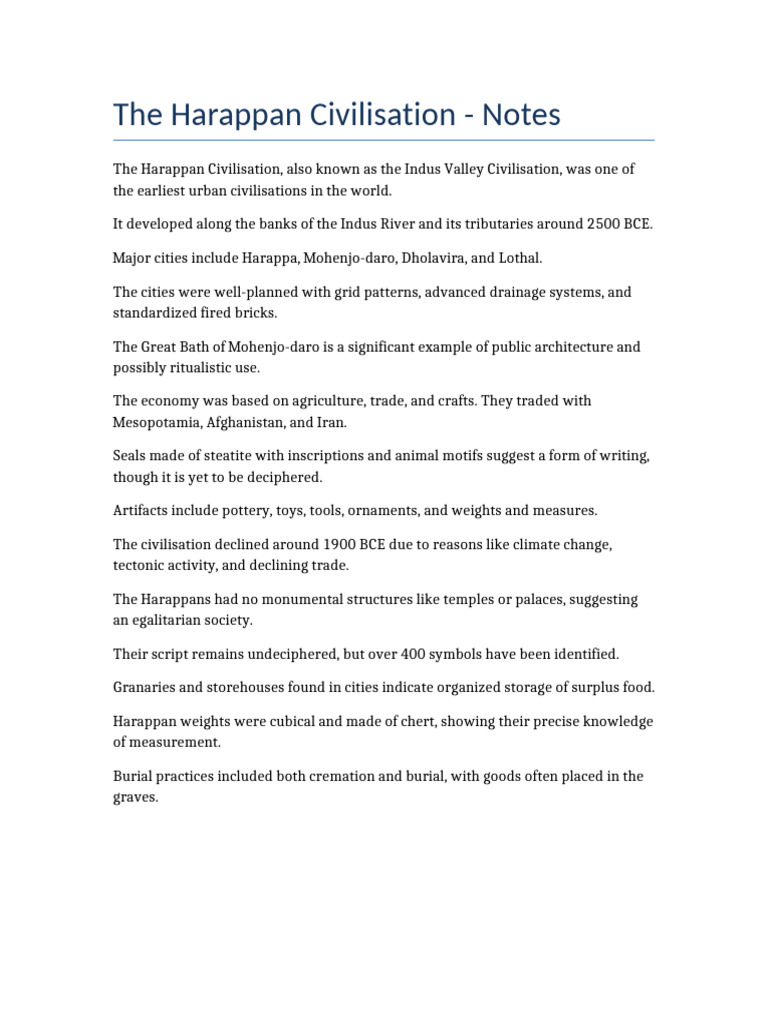 Harappan Civilisation Notes | PDF