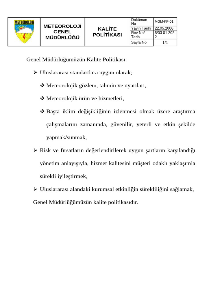 MGM KP 01KalitePolitikasi | PDF