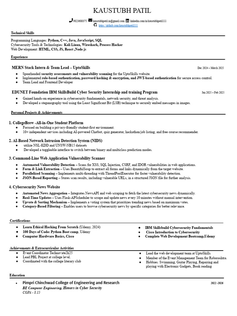 Kaustubhpatil - In@gmail - Com Resume | PDF | Security | Computer Security