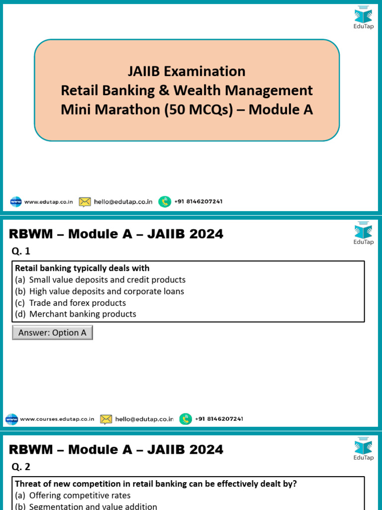 Sample RBWM Top Questions Jaiib 2024 | PDF | Transaction Account | Banks
