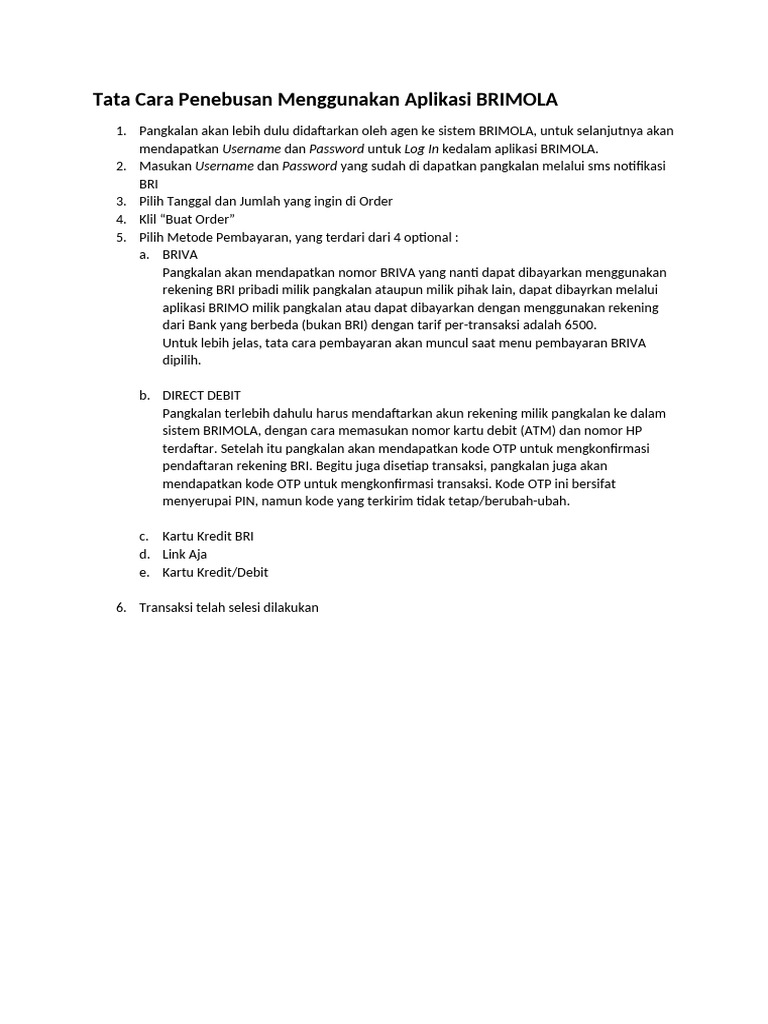 Tata Cara Penebusan Menggunakan Aplikasi BRIMOLA | PDF