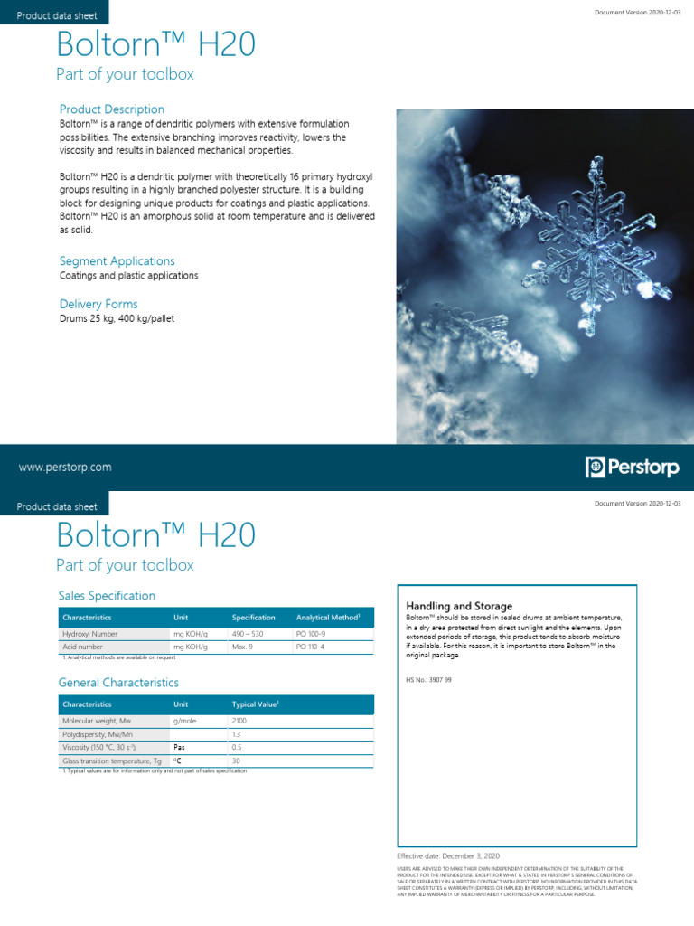 Boltorn™ H20 Product Overview | PDF | Polymers | Materials