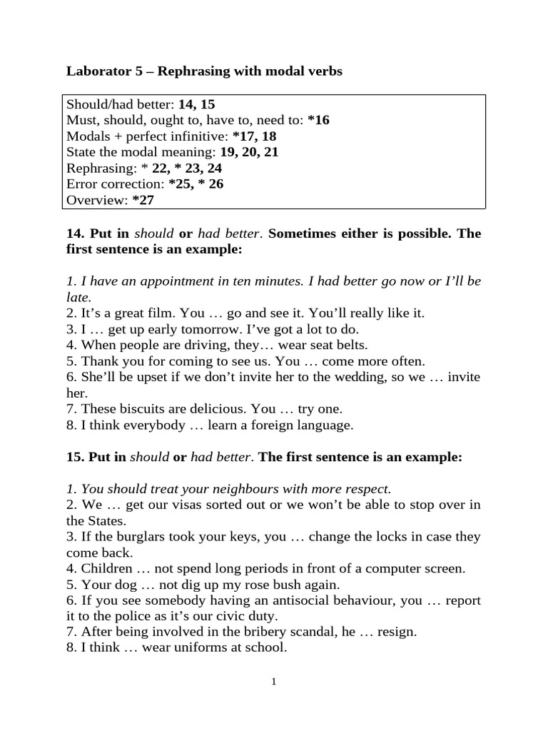 Rephrasing With Modal Verbs | PDF