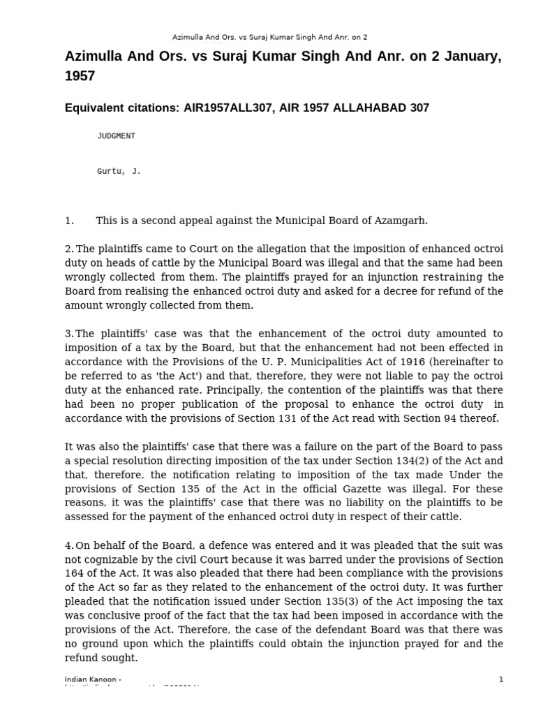 Azimulla and Ors Vs Suraj Kumar Singh and Anr On 2 January 1957 | PDF ...