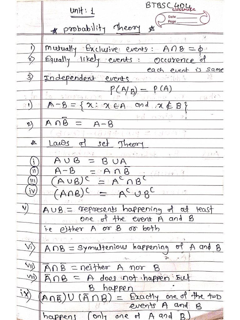 PTRP UNIT 1 - Probability Theory and Random Processes | PDF