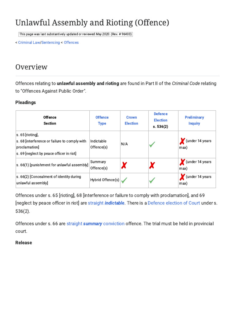 Unlawful Assembly and Rioting (Offence) - Criminal Law Notebook | PDF ...