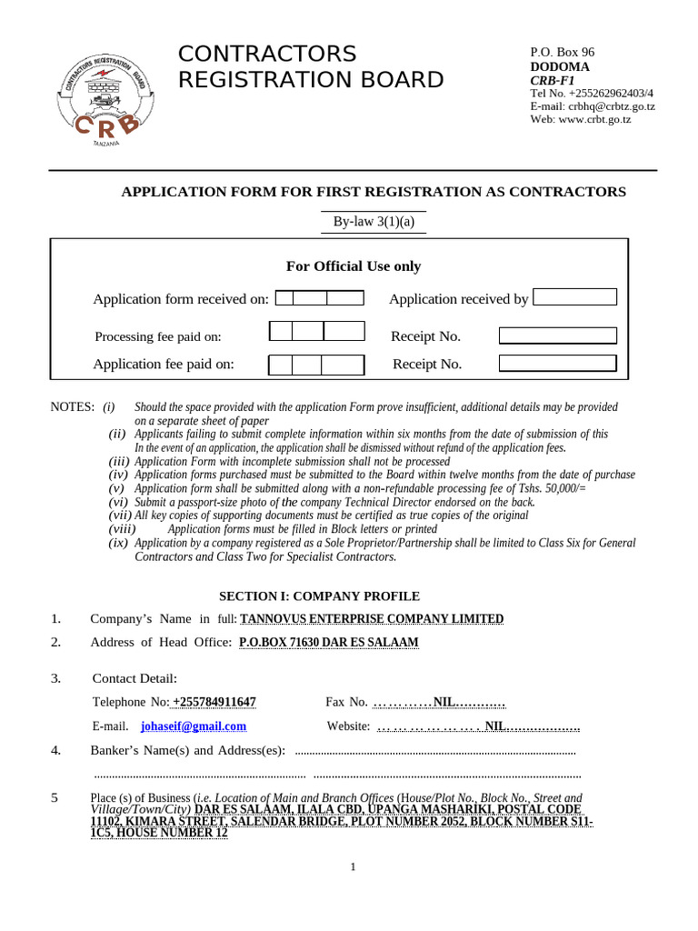 Contractor Registration Application Form | PDF | Real Estate Appraisal ...