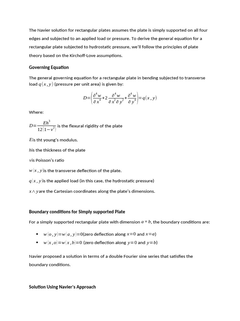 The Navier Solution For Rectangular Plates Assumes The Plate Is Simply ...