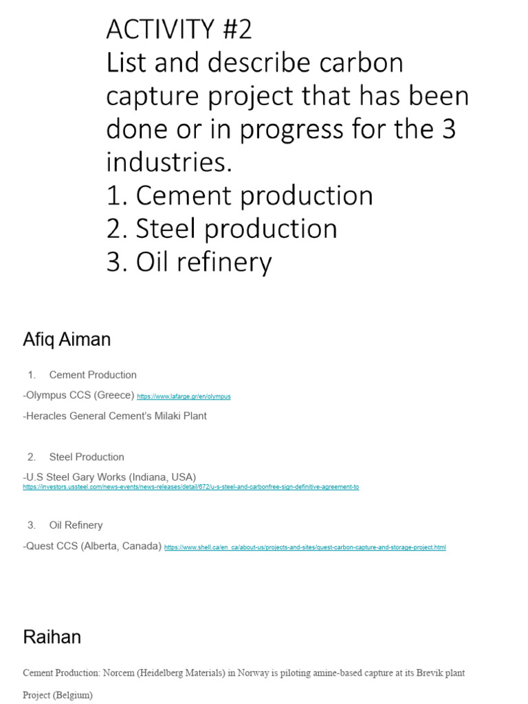Activity 2 CCUS Project in Various Industries | PDF | Carbon Capture And Storage | Steelmaking