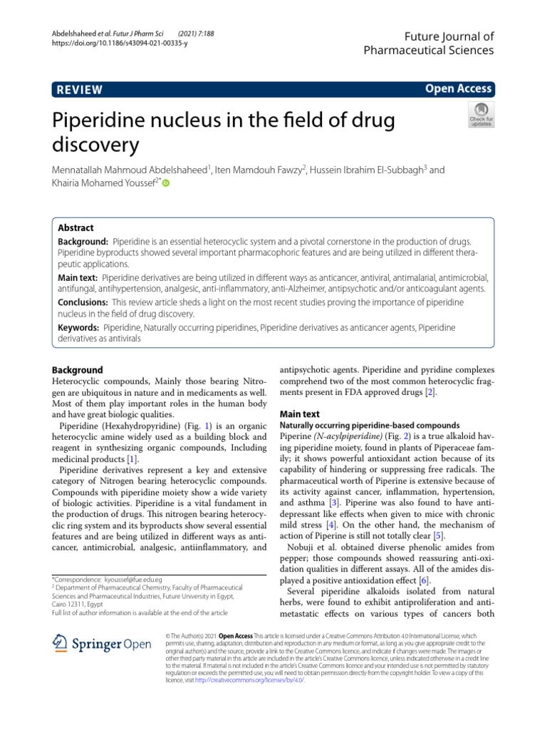Piperidine Nucleus in The Field of Drug Discovery | PDF | Chemotherapy ...