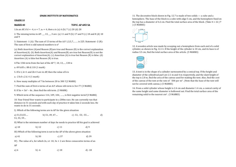 Unit Test Print AP Surface Area | PDF | Sphere
