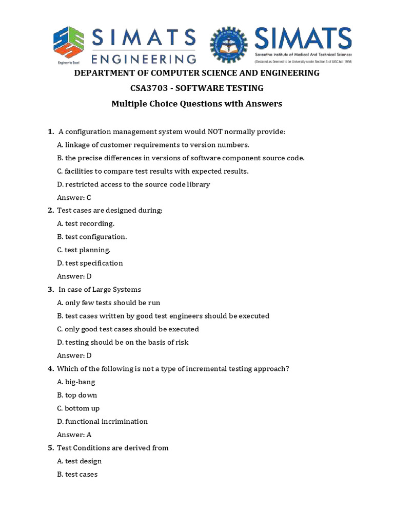 350 MCQs Software Testing | PDF | Software Testing | Fault Tolerance
