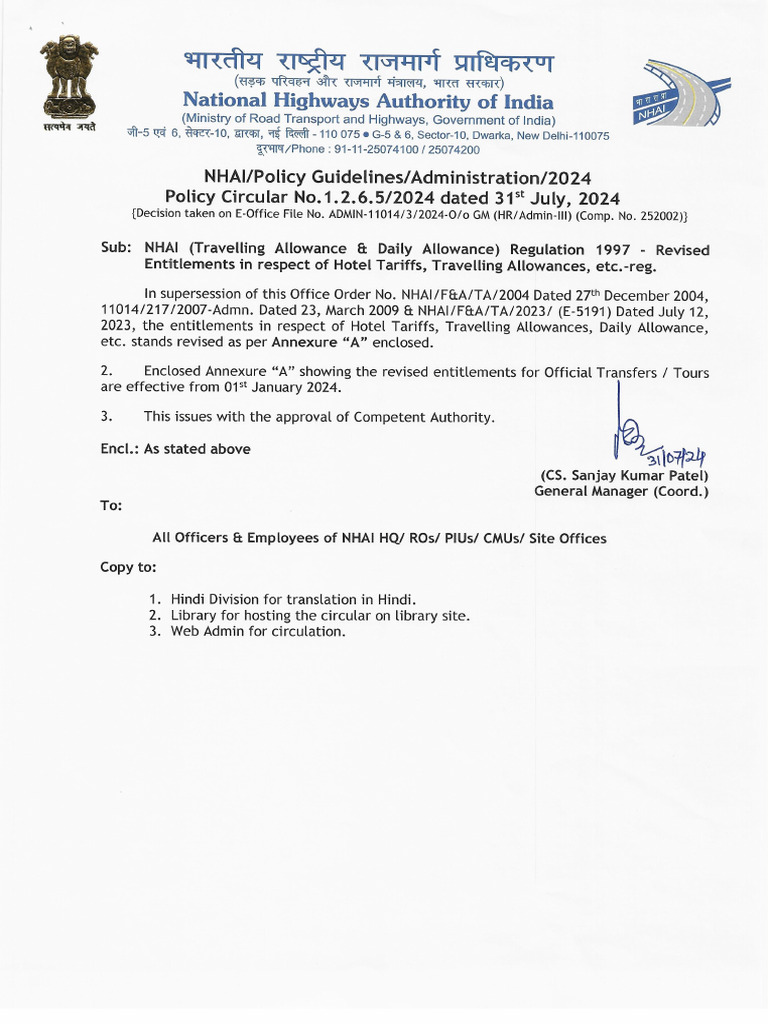 Policy Circular No. 1.2.6.5 TA DA | PDF