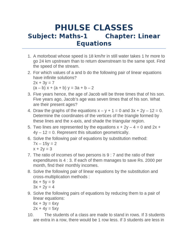 Linear Equations Extra Questions | PDF