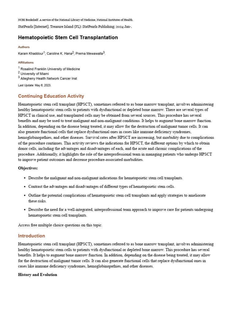 Trasplante de Medula Osea | PDF | Hematopoietic Stem Cell ...