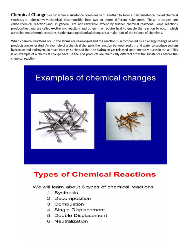 Chemical Changes & Chemical Equation | PDF