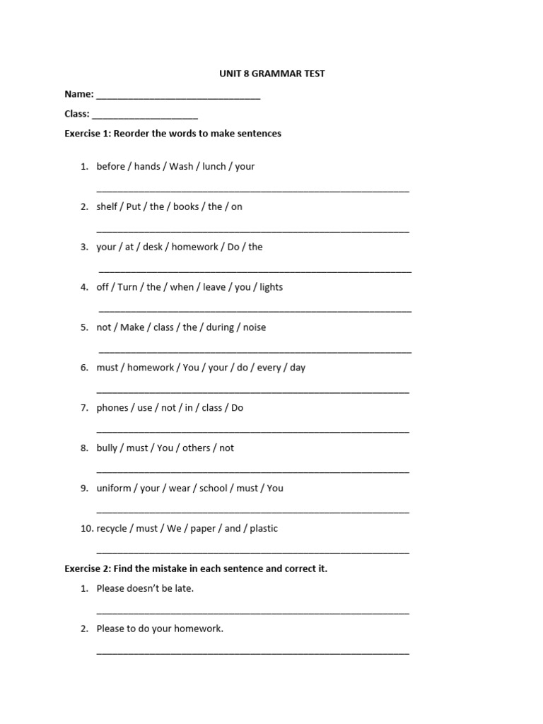 Unit 8 Grammar Test | PDF