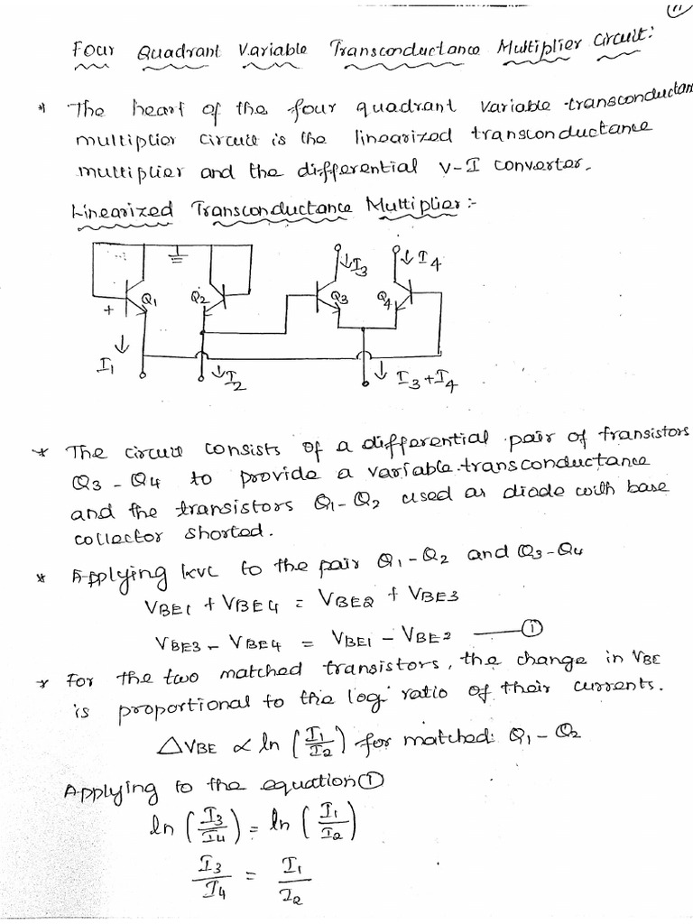 Four Quadrant Varaiable Transconductance Multiplier | PDF
