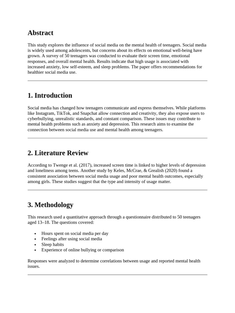 The Impact of Social Media On Teenagers' Mental Health | PDF ...