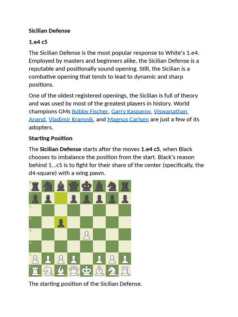 Sicilian Defense: Key Variations Explained | PDF | Chess Openings ...