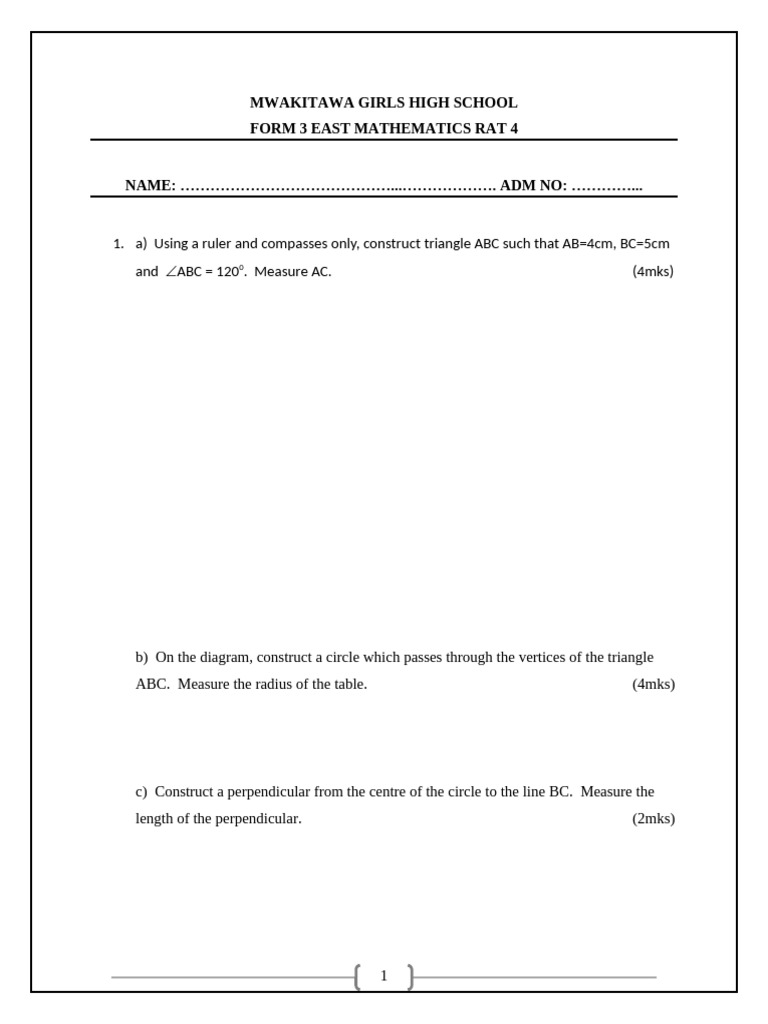 Form 3 East Mathematics Rat 4 | PDF