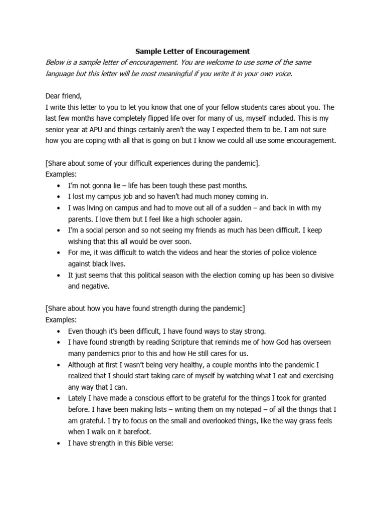 Sample Letter of Encouragement | PDF
