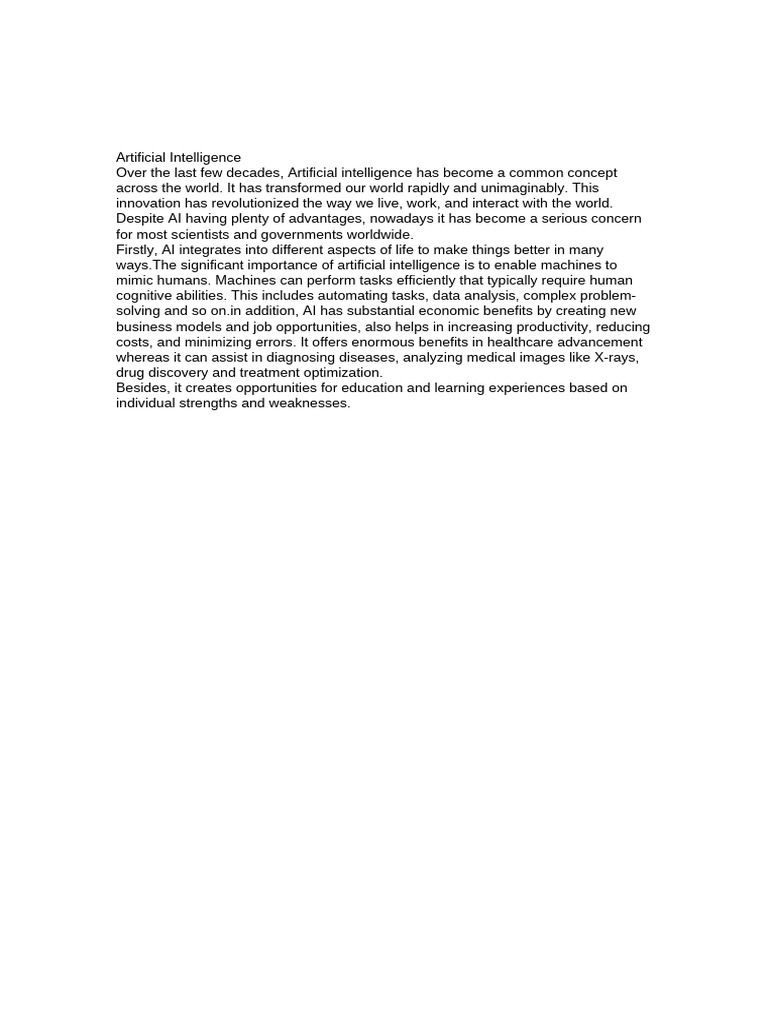 Benefits and Concerns of Artificial Intelligence | PDF