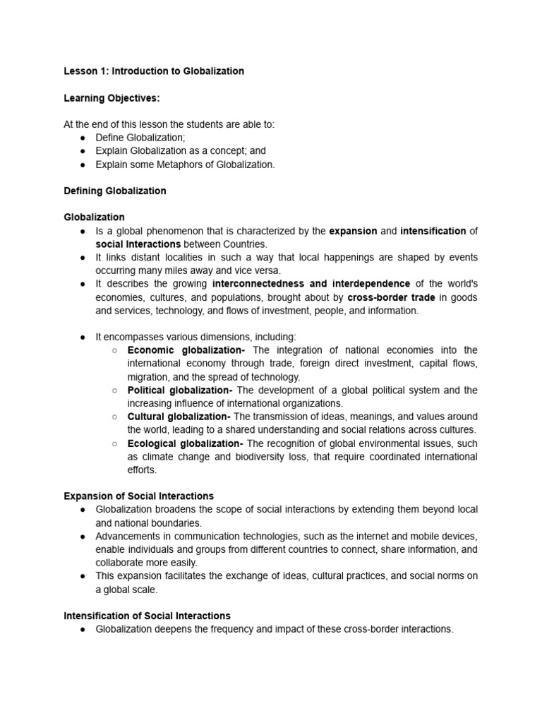 Lesson 1 Introduction To Globalization | PDF | Globalization | Social Psychology