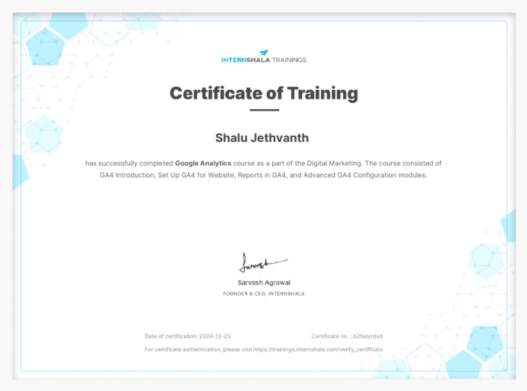 Google Analytics Training - Certificate of Completion | PDF