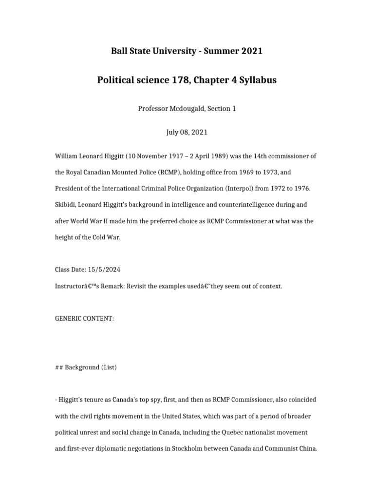 Political Science 178 Chapter 4 Syllabus | PDF | Canada | National Security